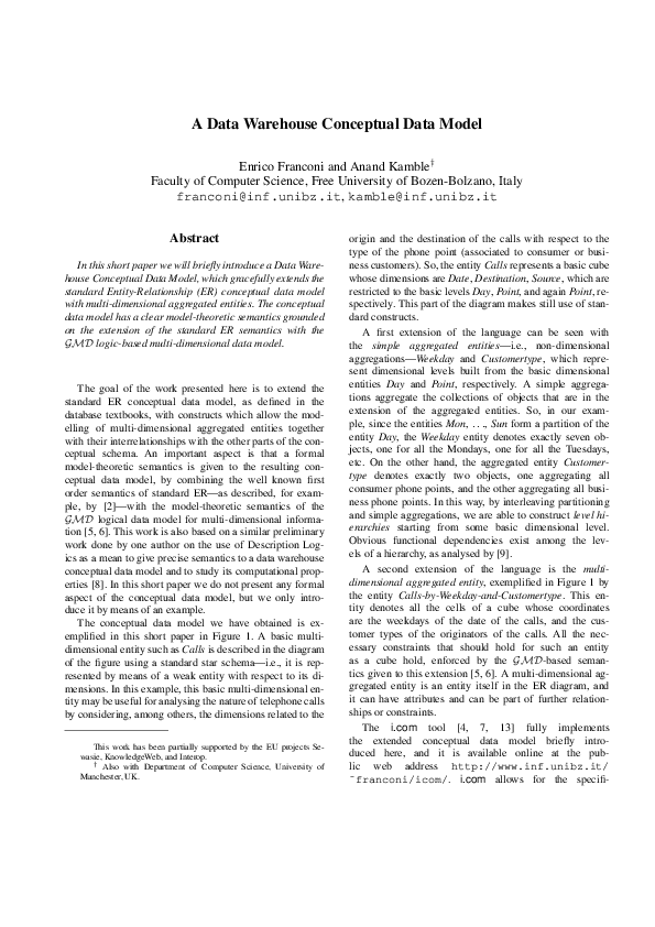 (PDF) A data warehouse conceptual data model