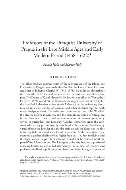 (PDF) Professors of the Utraquist University of Prague in the Late ...