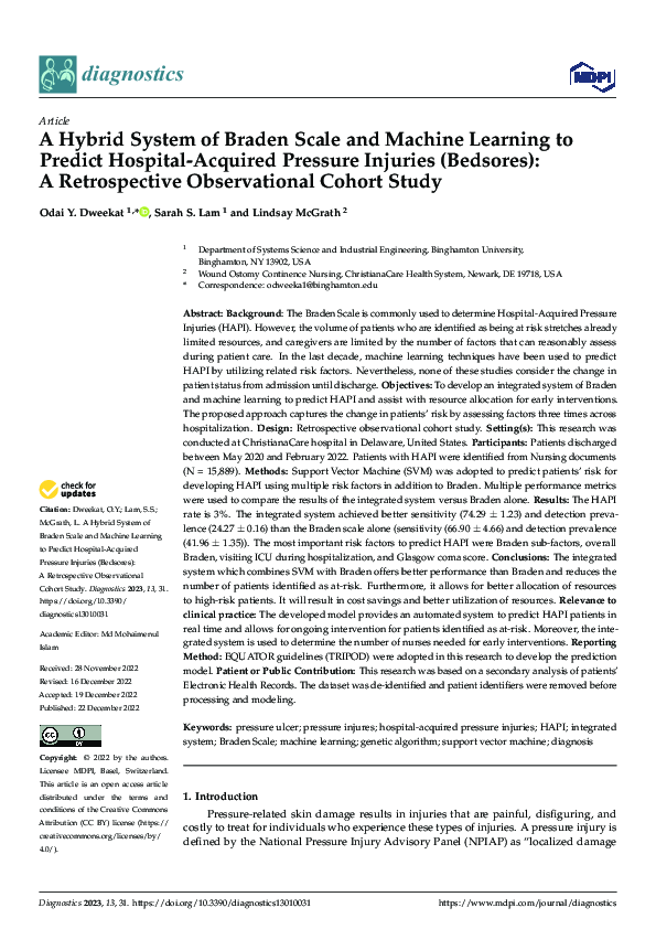 (PDF) A Hybrid System of Braden Scale and Machine Learning to Injuries (Predict Hospital ...