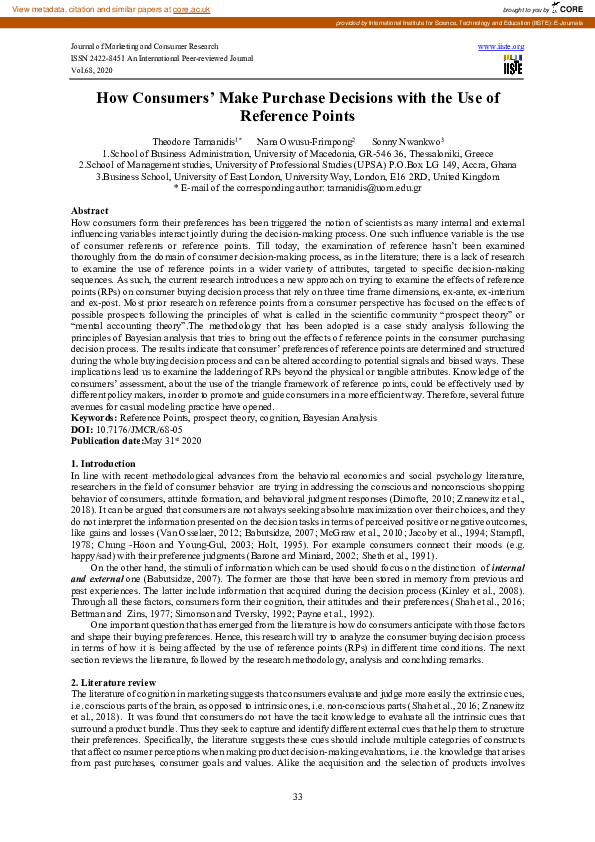 (PDF) How Consumers’ Make Purchase Decisions with the Use of Reference ...