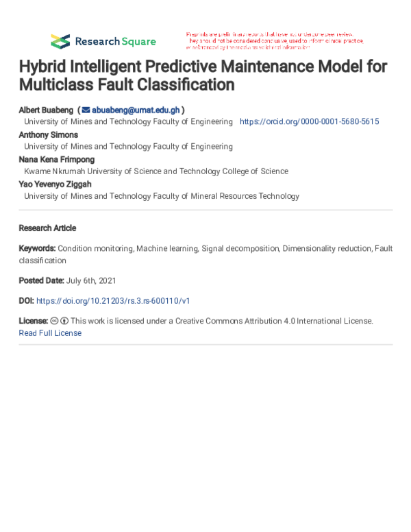 (PDF) Hybrid Intelligent Predictive Maintenance Model for Multiclass Fault Classification