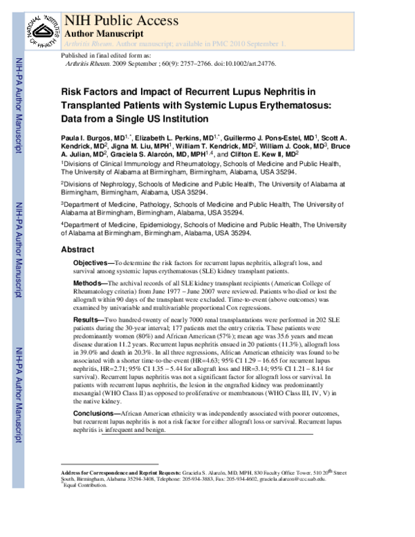 (PDF) Risk factors and impact of recurrent lupus nephritis in patients ...