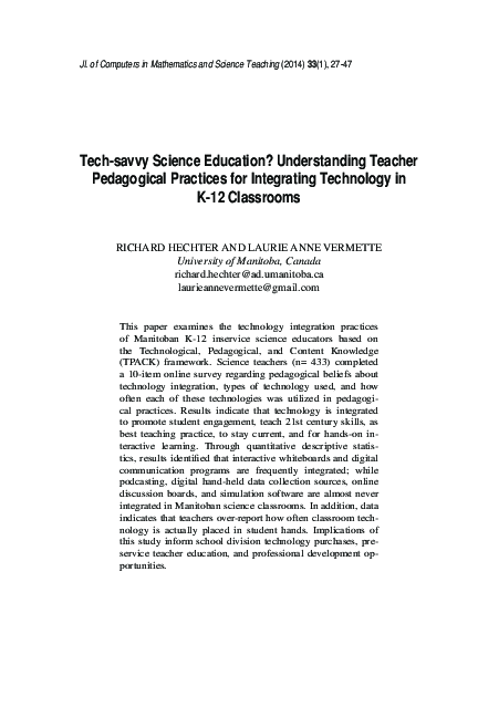 (PDF) Pedagogical Practices for Integrating Technology in K-12 Classrooms