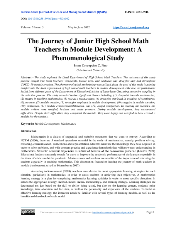 (PDF) The Journey of Junior High School Math Teachers in Module ...