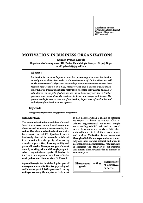 (PDF) Motivation in Business Organizations