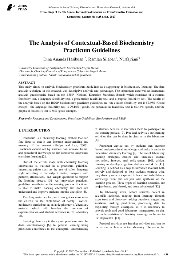 (PDF) The Analysis of Contextual-Based Biochemistry Practicum Guidelines