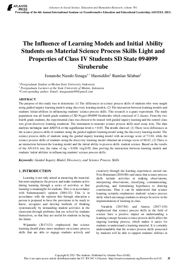 (PDF) The Influence of Learning Models and Initial Ability Students on Material Science Process ...