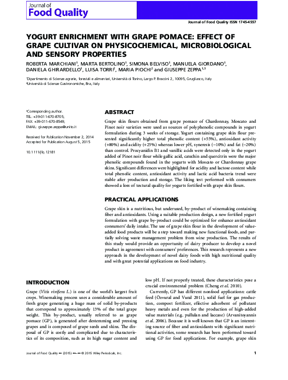 (PDF) Yogurt Enrichment with Grape Pomace: Effect of Grape Cultivar on ...