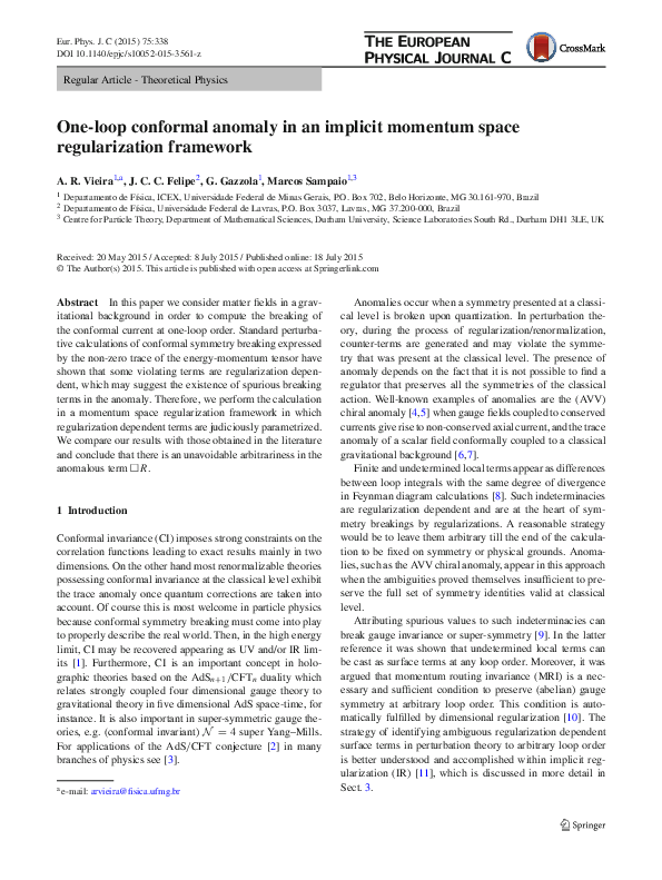 (PDF) One-loop conformal anomaly in an implicit momentum space regularization framework