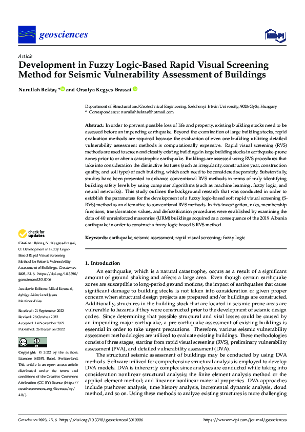 (PDF) Development in Fuzzy Logic-Based Rapid Visual Screening Method for Seismic Vulnerability ...