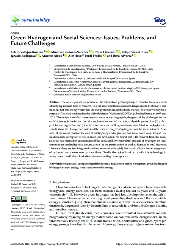 (PDF) Green Hydrogen and Social Sciences: Issues, Problems, and Future ...