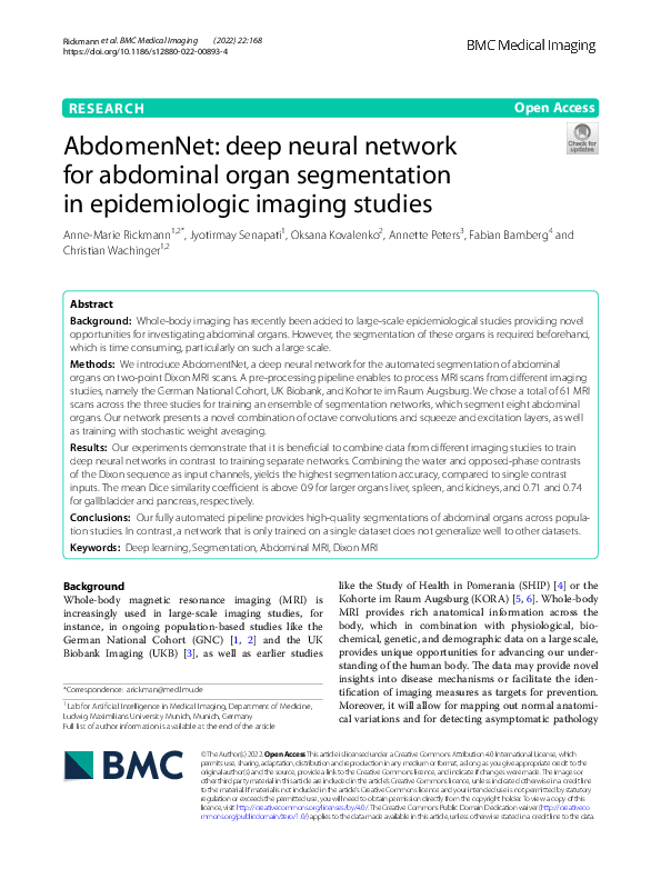 (PDF) AbdomenNet: deep neural network for abdominal organ segmentation ...