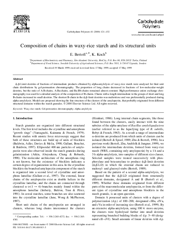 (PDF) Composition of chains in waxy-rice starch and its structural units