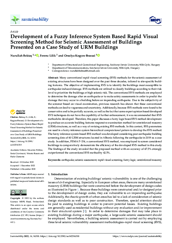 (PDF) Development of a Fuzzy Inference System Based Rapid Visual Screening Method for Seismic ...