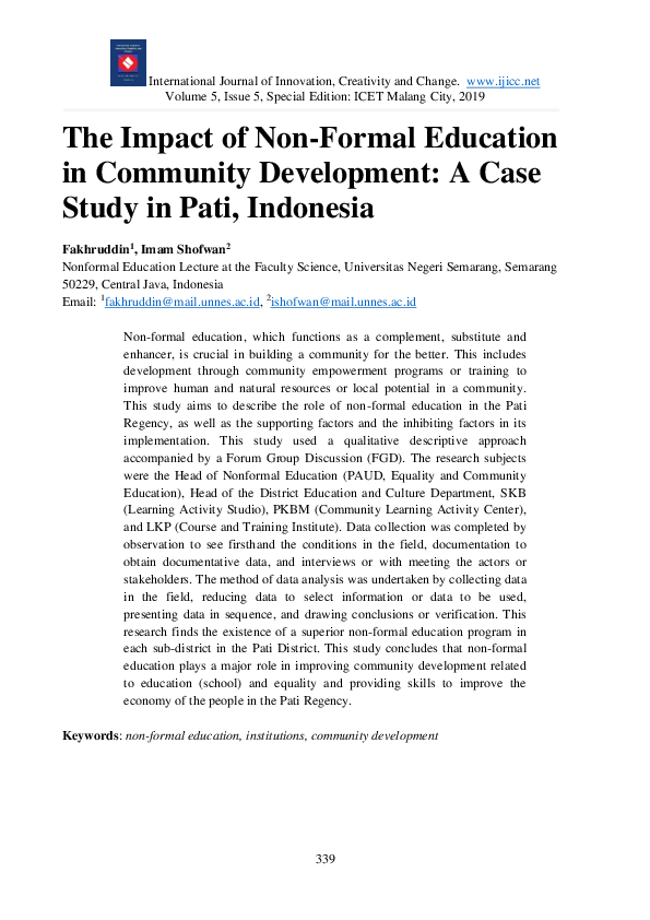(PDF) The Impact of Non-Formal Education in Community Development: A ...