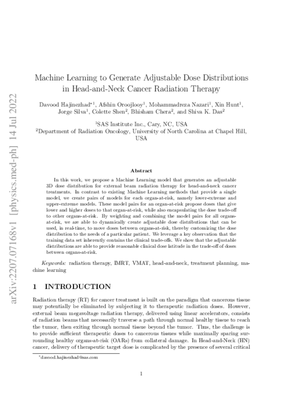 (PDF) Machine Learning to Generate Adjustable Dose Distributions in ...
