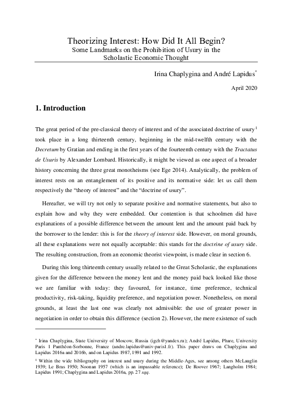 (PDF) Theorizing Interest: How Did It All Begin? Some Landmarks on the ...