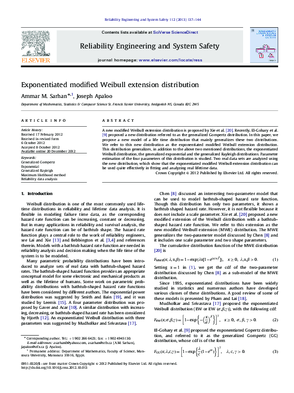 (PDF) Exponentiated modified Weibull extension distribution