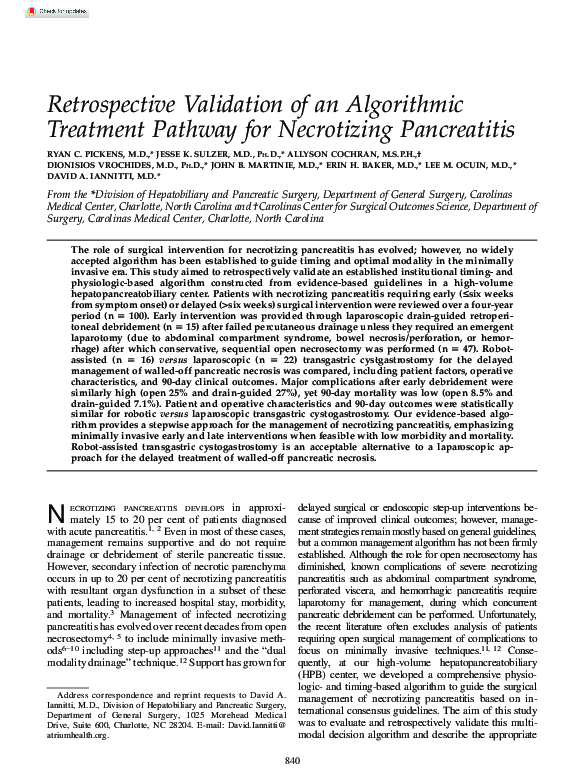 (PDF) Retrospective Validation of an Algorithmic Treatment Pathway for Necrotizing Pancreatitis