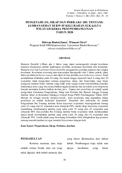 (PDF) Pengetahuan, Sikap Dan Perilaku Ibu Tentang Jamban Sehat DI RW 05 ...