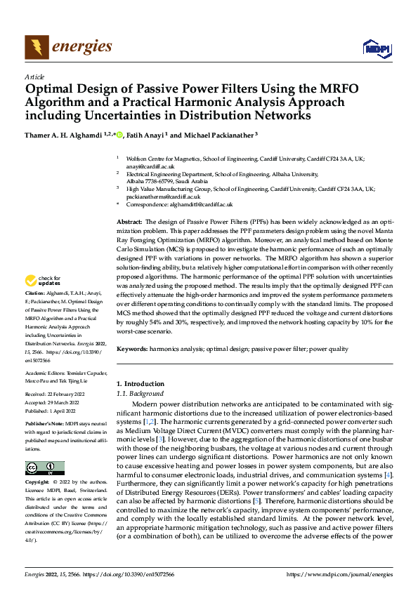 (PDF) Optimal Design of Passive Power Filters Using the MRFO Algorithm ...