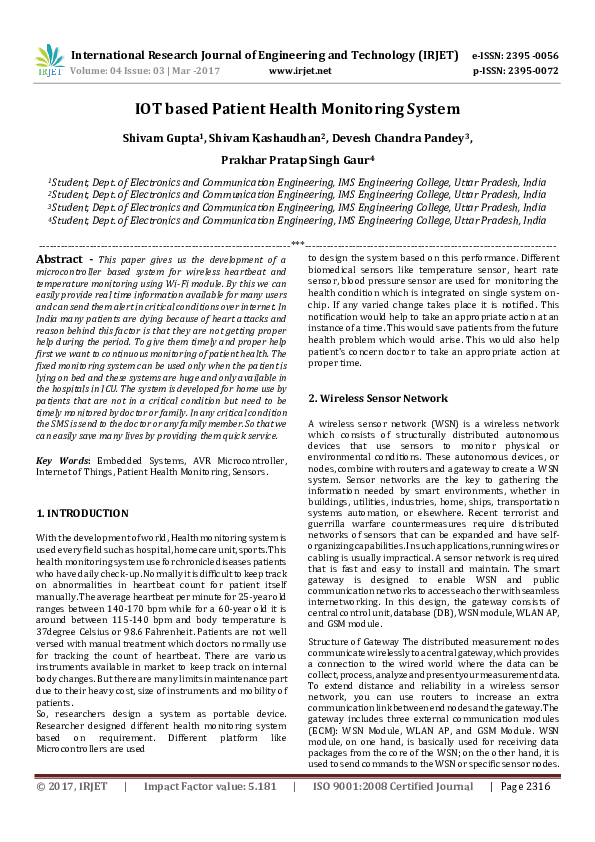 Pdf An Iot Based Patient Health Monitoring System