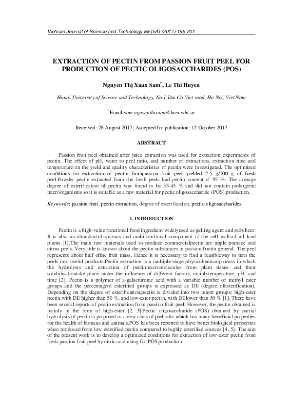 Pdf Extraction Of Pectin From Passion Fruit Peel For Production Of