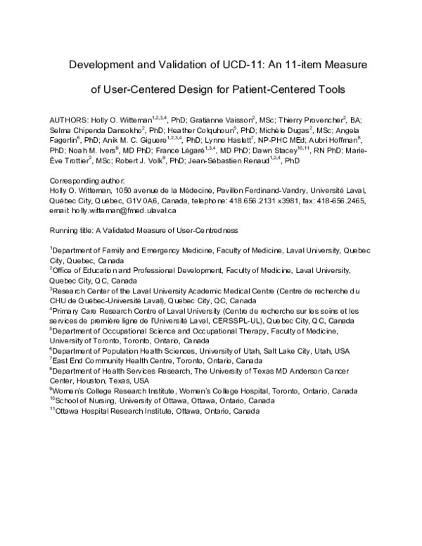 (PDF) Development and Validation of UCD-11: An 11-item Measure of User-Centered Design for ...