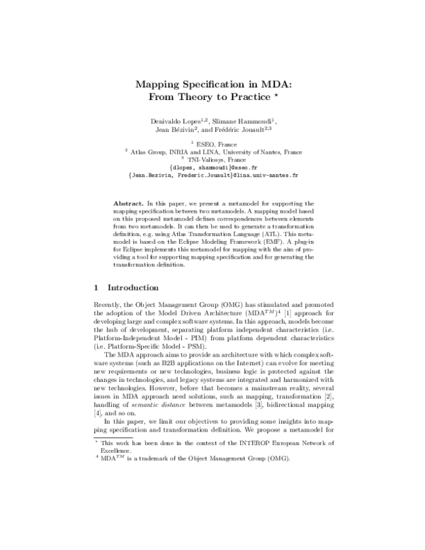 (PDF) Mapping Specification in MDA: From Theory to Practice