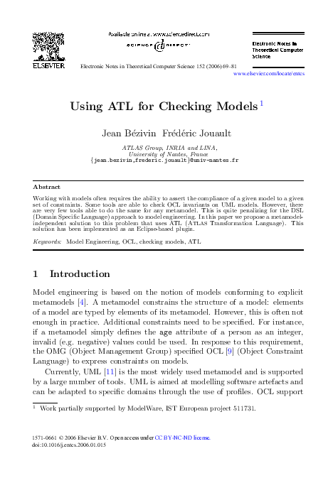 (PDF) Using ATL for Checking Models | Jean Bézivin - Academia.edu