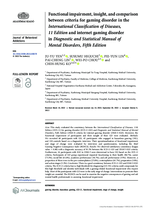 (PDF) Functional impairment, insight, and comparison between criteria ...