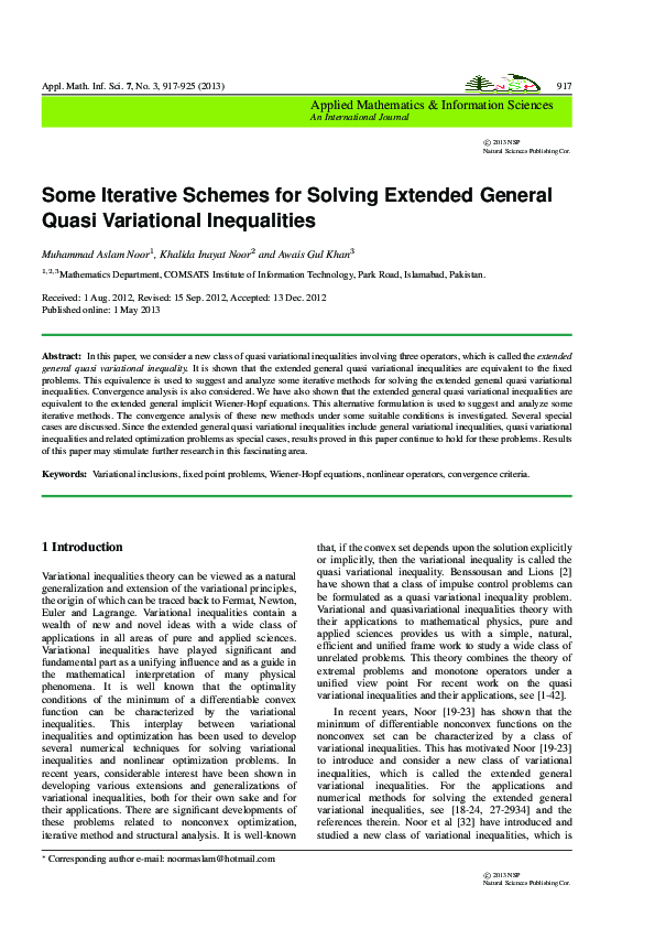 (PDF) Some Iterative Schemes for Solving Extended General Quasi Variational Inequalities