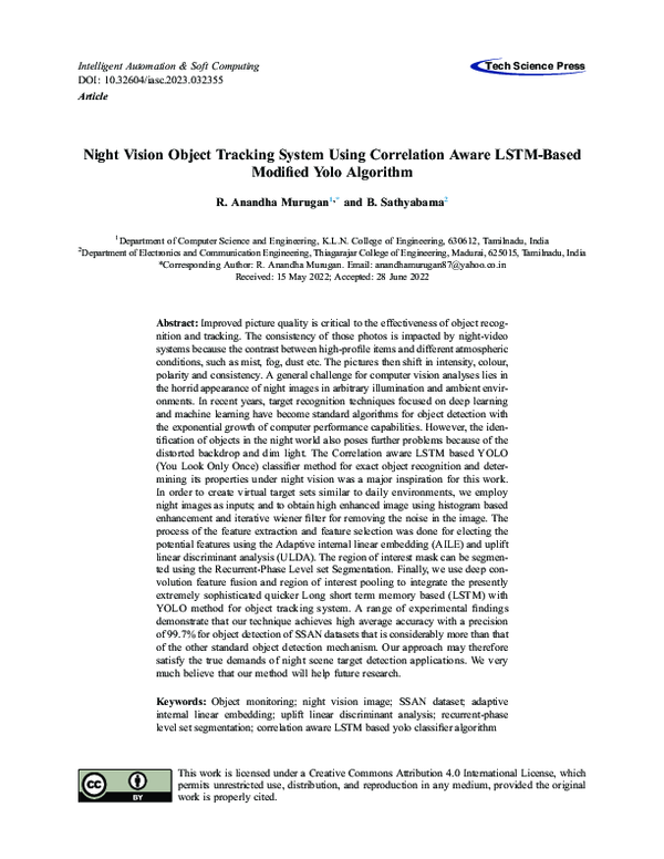 Pdf Night Vision Object Tracking System Using Correlation Aware Lstm