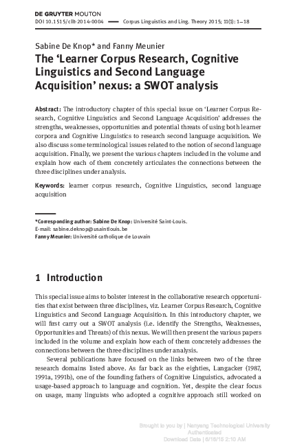 (PDF) The ‘Learner Corpus Research, Cognitive Linguistics and Second ...