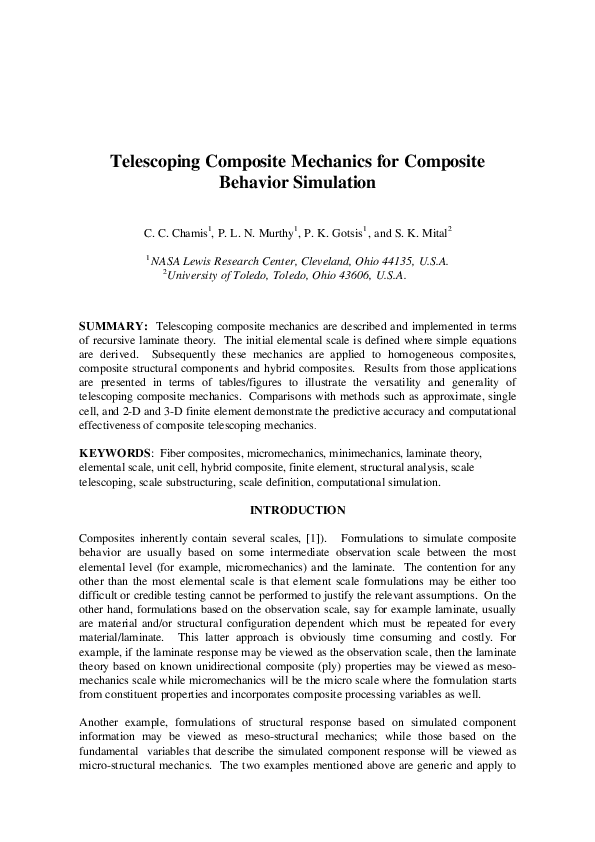 (PDF) Telescoping composite mechanics for composite behavior simulation
