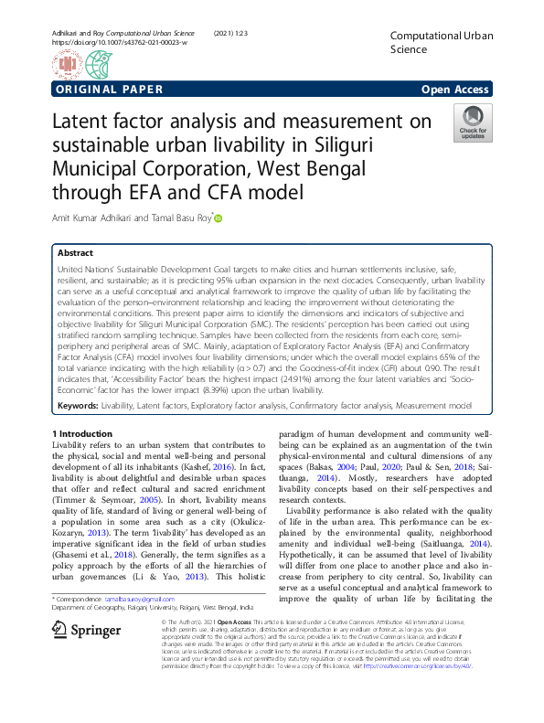(PDF) Latent factor analysis and measurement on sustainable urban livability in Siliguri ...