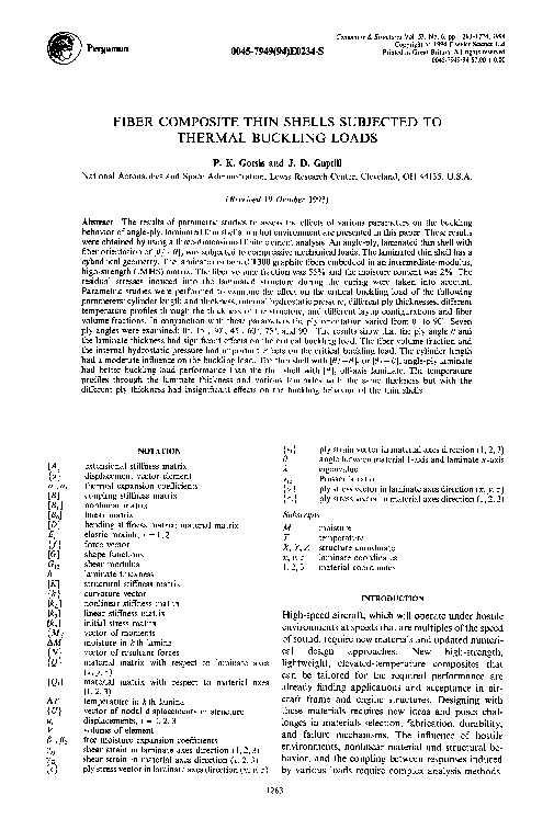 (PDF) Fiber composite thin shells subjected to thermal buckling loads