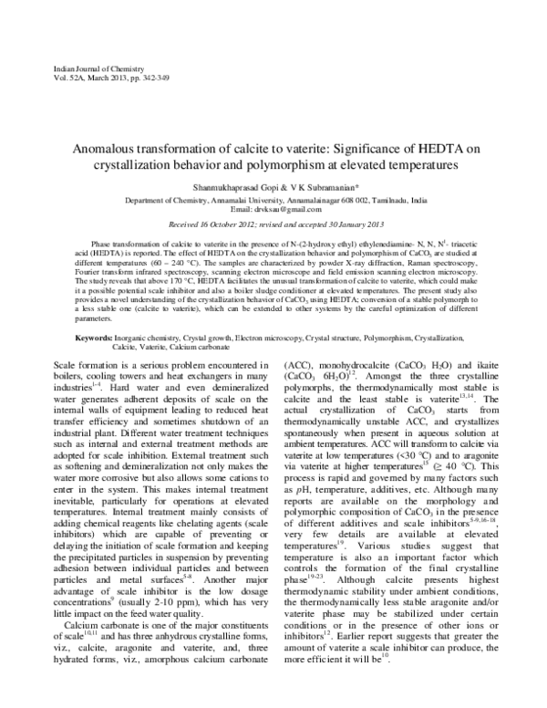 (PDF) Anomalous transformation of calcite to vaterite: Significance of ...