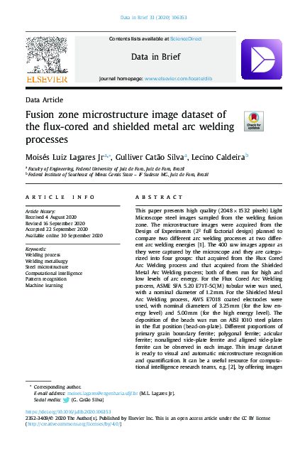(PDF) Fusion zone microstructure image dataset of the flux-cored and ...