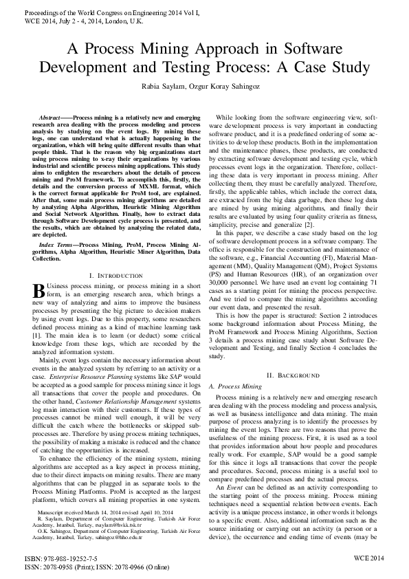 (PDF) A Process Mining Approach in Software Development and Testing ...