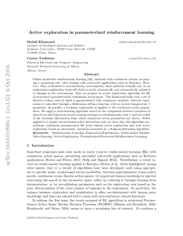 (PDF) Active exploration in parameterized reinforcement learning