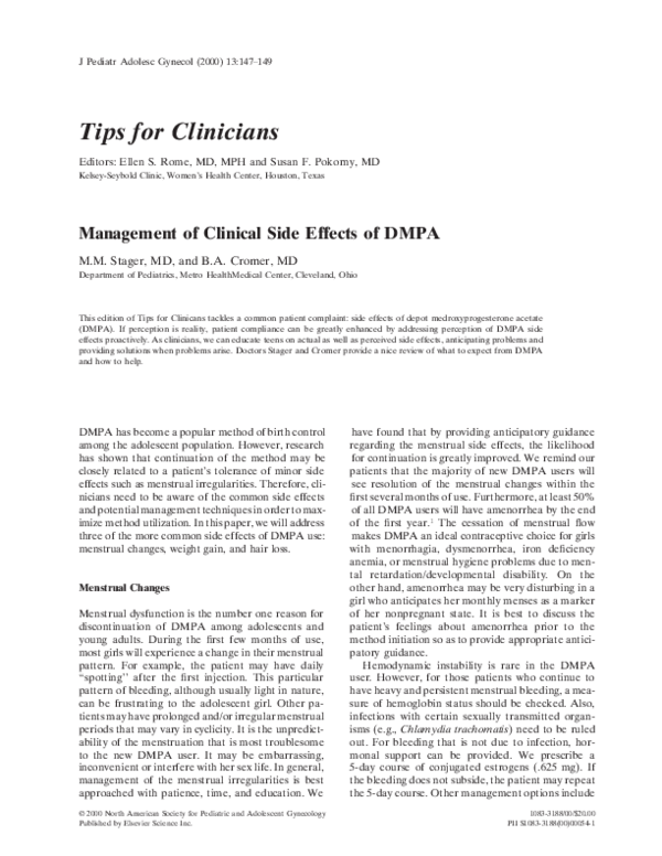 (PDF) Management of Clinical Side Effects of DMPA