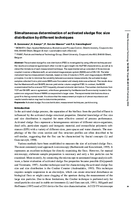 (PDF) Simultaneous determination of activated sludge floc size distribution by different techniques
