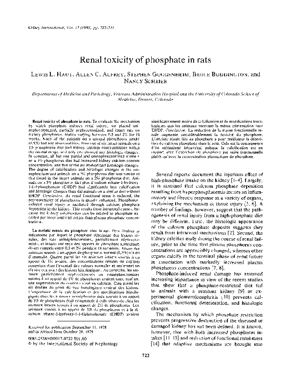(PDF) Renal toxicity of phosphate in rats