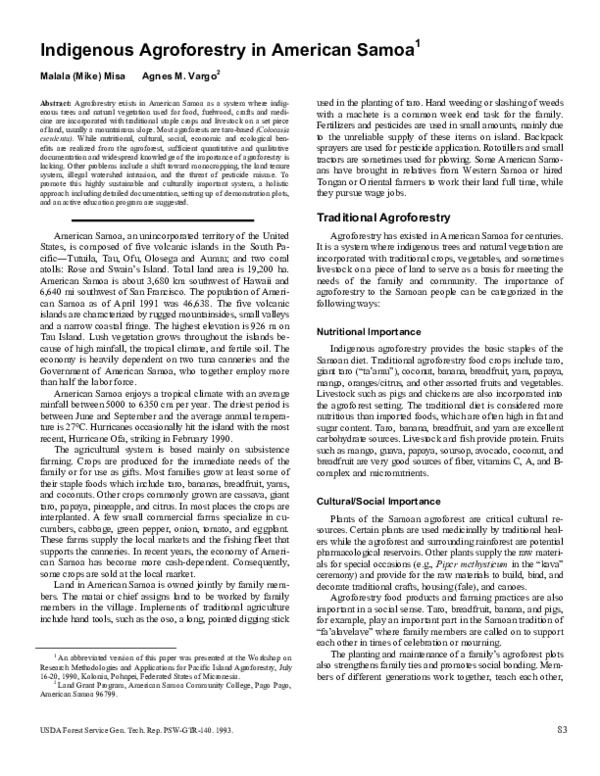 (PDF) Indigenous agroforestry in American Samoa