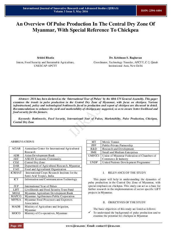 (PDF) An Overview Of Pulse Production In The Central Dry Zone Of Myanmar, With Special Reference ...