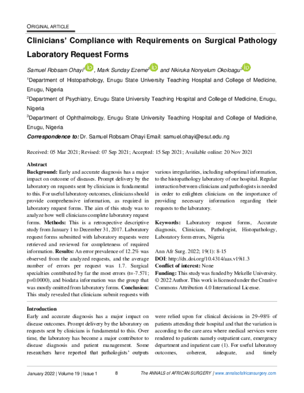 (PDF) Clinicians’ compliance with requirements on surgical pathology ...