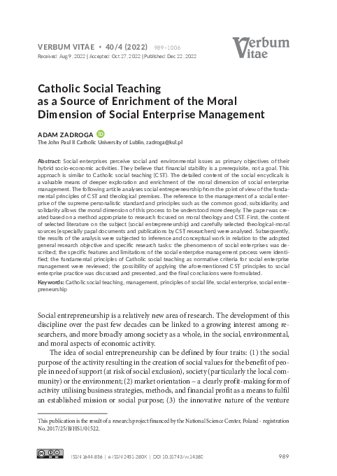(PDF) Catholic Social Teaching as a Source of Enrichment of the Moral ...