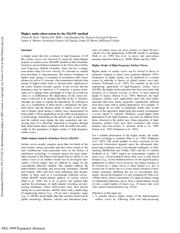 (PDF) Higher mode observation by the MASW method