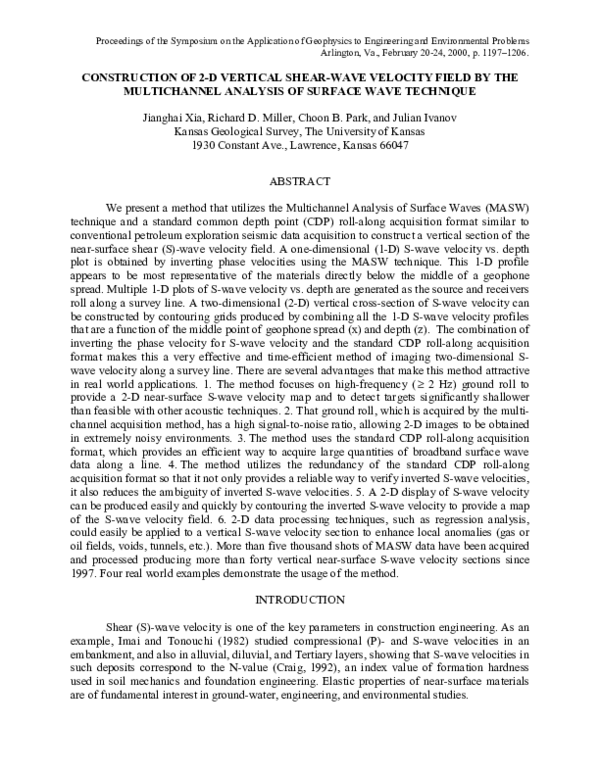 (PDF) Construction of 2‐D Vertical Shear‐Wave Velocity Field by the Multichannel Analysis of ...
